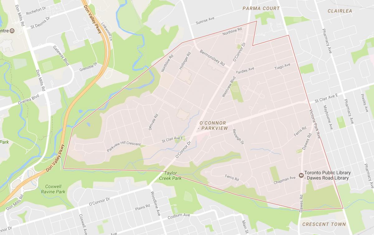 O'Connor–Parkview neighbourhood Toronto map - Map of O'Connor–Parkview ...